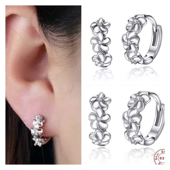 Private Label | Jewelry | S925 Sterling Silver Flower Diamond Huggies ...